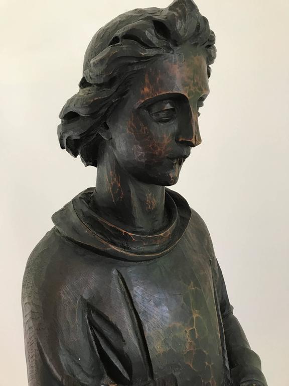 Large 17th Century French Carved Pinewood Angel Statue For Sale at 1stDibs