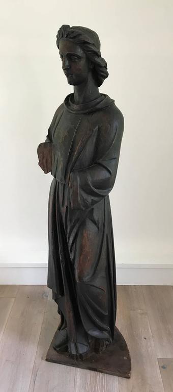 Large 17th Century French Carved Pinewood Angel Statue For Sale at 1stDibs