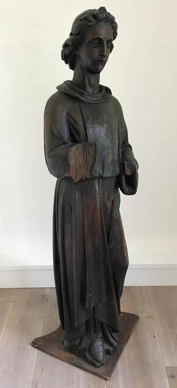 Large 17th Century French Carved Pinewood Angel Statue For Sale at 1stDibs