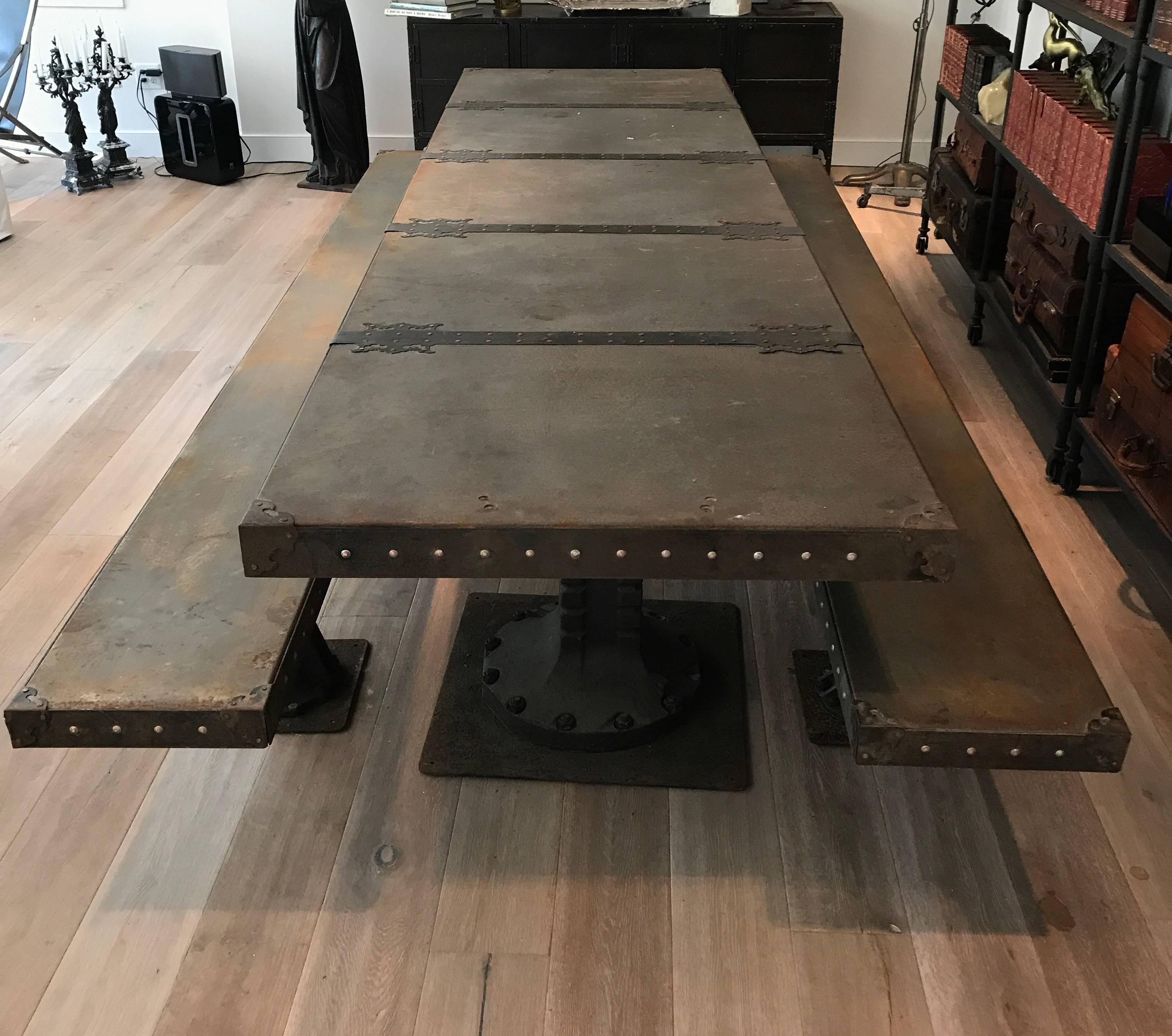Industrial Steel Banquet Table and Pair Benches For Sale at 1stDibs ...