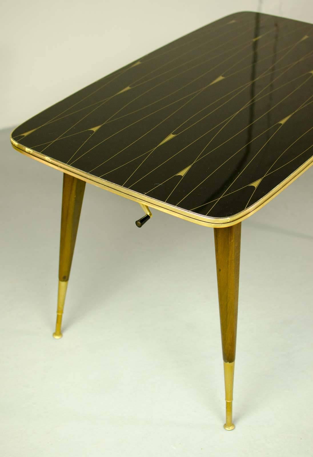 Mid-Century Elegant Brass with Black and Gold Painted Glass Game Table ...