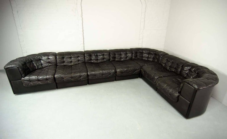 Mid-Century Patched Black Leather Modular Sofa DS11 by De Sede, 1960s ...