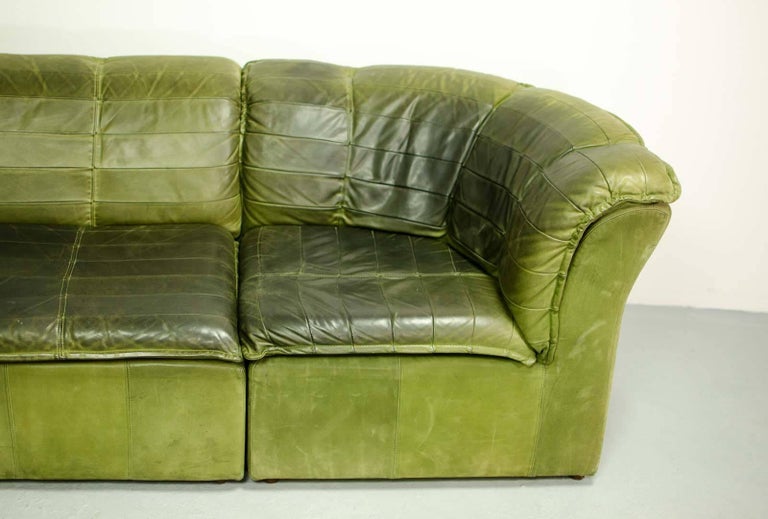 Mid-Century Modular Patchwork Sofa by Laauser in Olive Green Nubuck ...