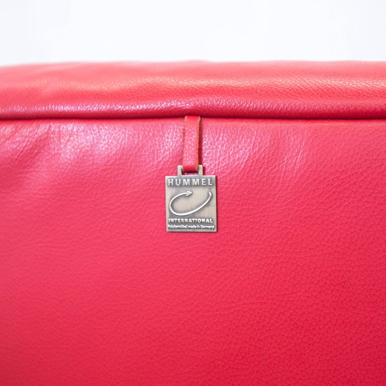 Hummel Designer Leather Sofa Red Three-Seat Couch Modern Function at ...