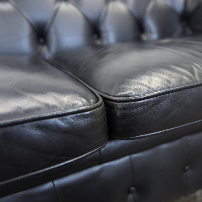 Springvale Chesterfield Sofa Black Leather Two-Seat Couch Vintage Retro ...