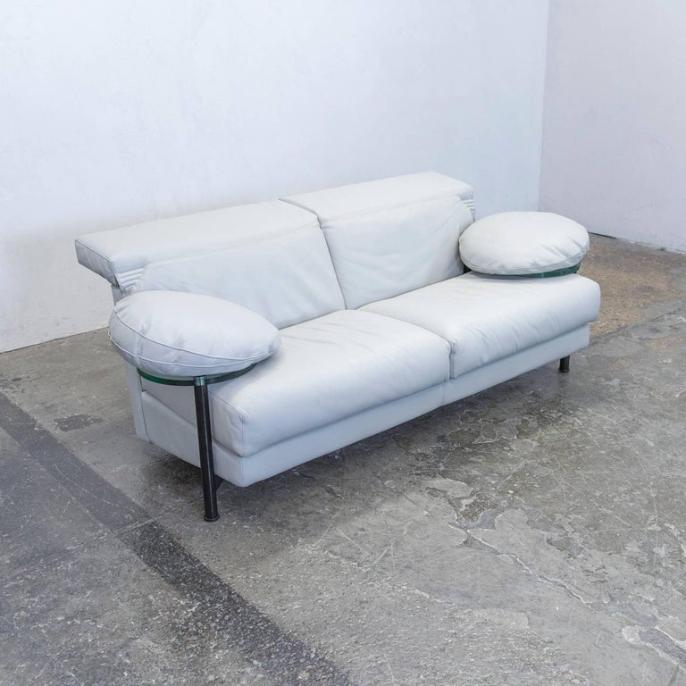 B&B Italia Arca Paolo Piva Designer Sofa Grey Leather Three-Seat Glass ...