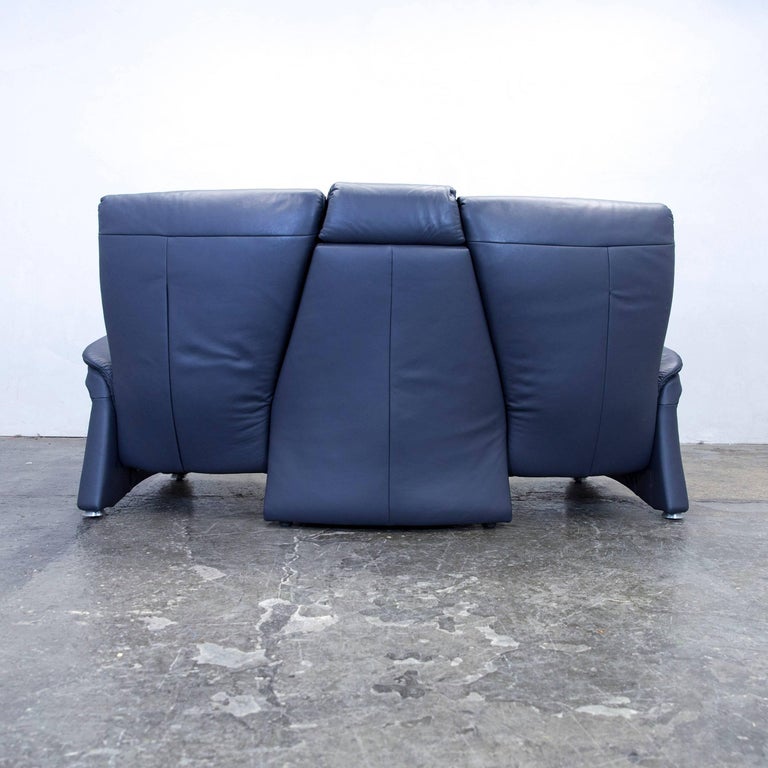 Mondo Designer Sofa Leather Blue Three-Seat Function Couch Modern For ...