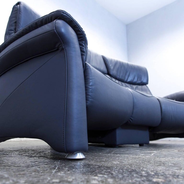 Mondo Designer Sofa Leather Blue Three-Seat Function Couch Modern For ...