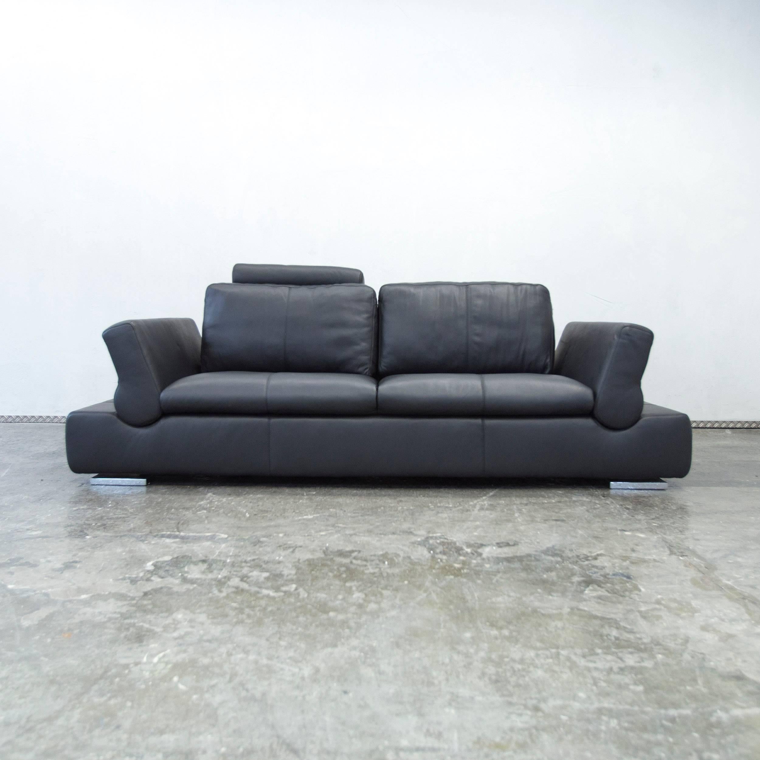 Musterring Linea Designer Leather Sofa Black Three-Seat Couch Function ...