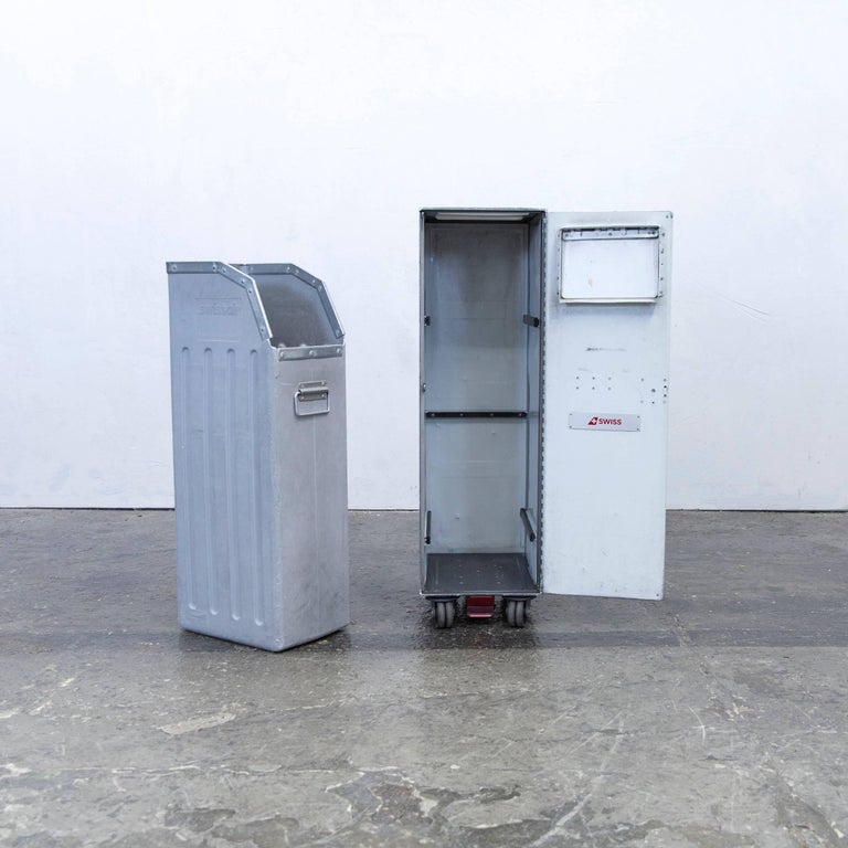 Swiss Air Airplane Trolley Cart White Grey Half Size Trash Bin at 1stDibs