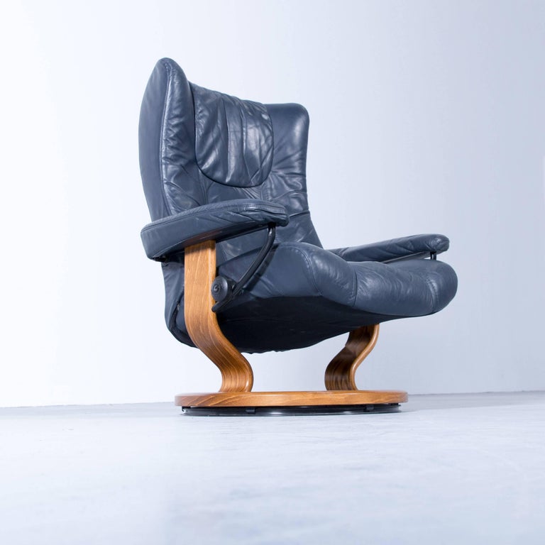 Stressless Wing Relax Armchair Dark Blue Leather Relax Function TV ...
