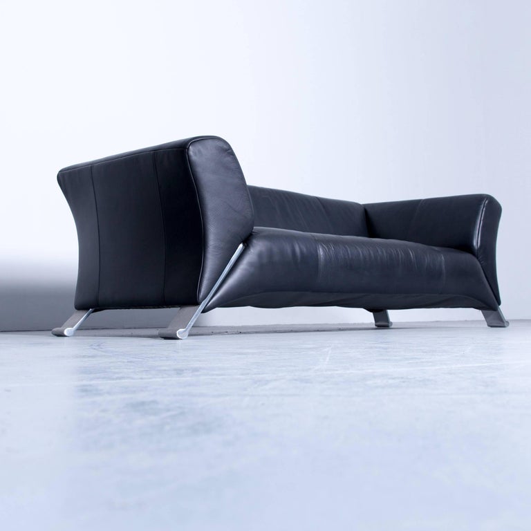 Rolf Benz 322 Designer Sofa Black Three-Seat Leather Modern Couch Metal ...