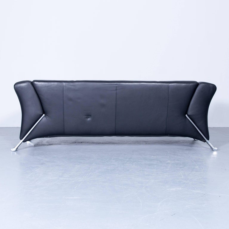 Rolf Benz 322 Designer Sofa Black Three-Seat Leather Modern Couch Metal ...