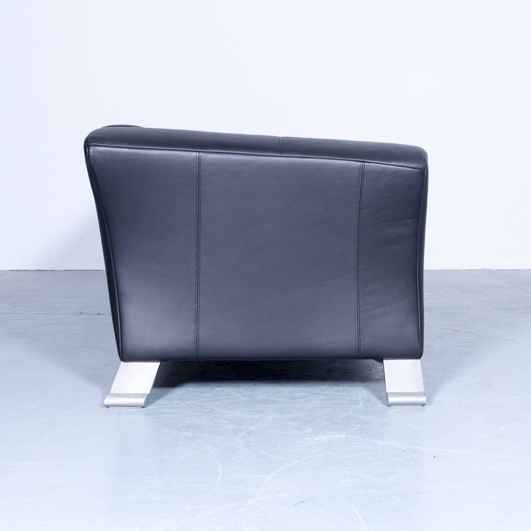 Rolf Benz 322 Designer Sofa Black Three-Seat Leather Modern Couch Metal ...
