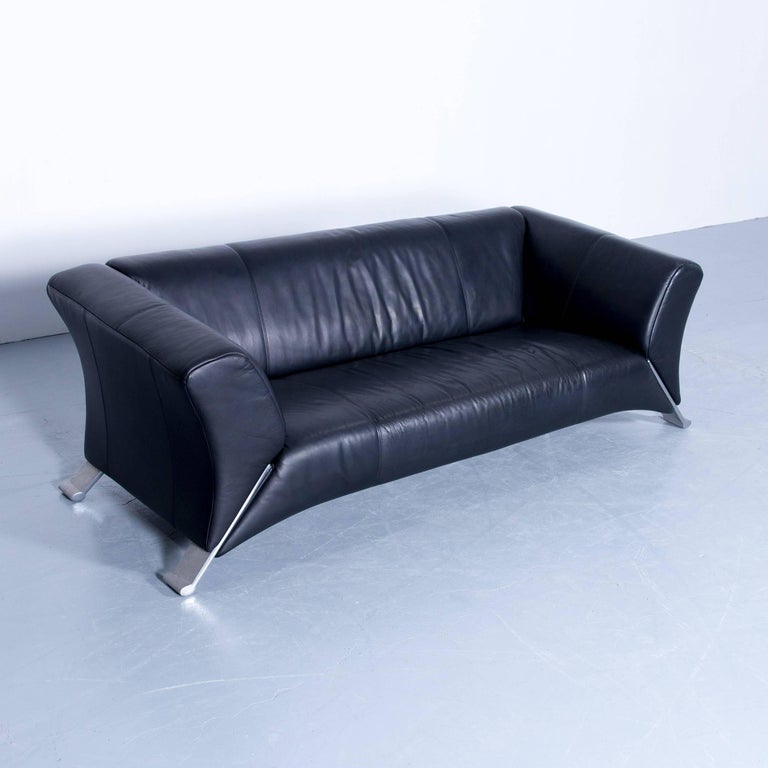 Rolf Benz 322 Designer Sofa Black Three-Seat Leather Modern Couch Metal ...