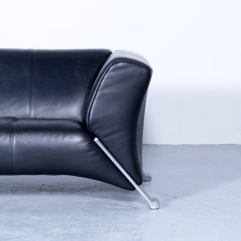 Rolf Benz 322 Designer Sofa Black Three-Seat Leather Modern Couch Metal ...