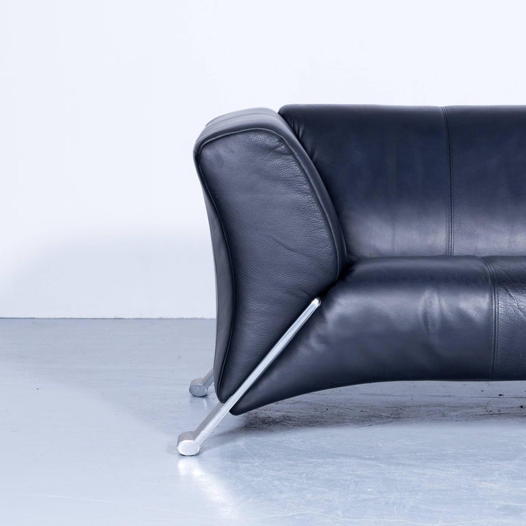 Rolf Benz 322 Designer Sofa Black Three-Seat Leather Modern Couch Metal ...