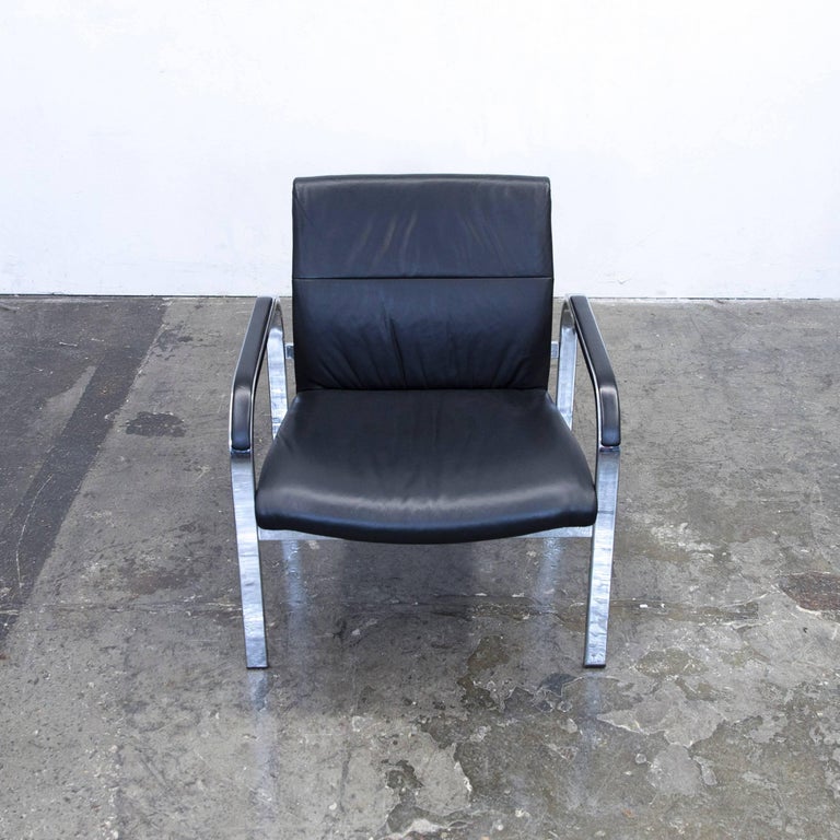Sitag Designer Chair Leather Black Chrome One-Seat Couch Modern at 1stDibs