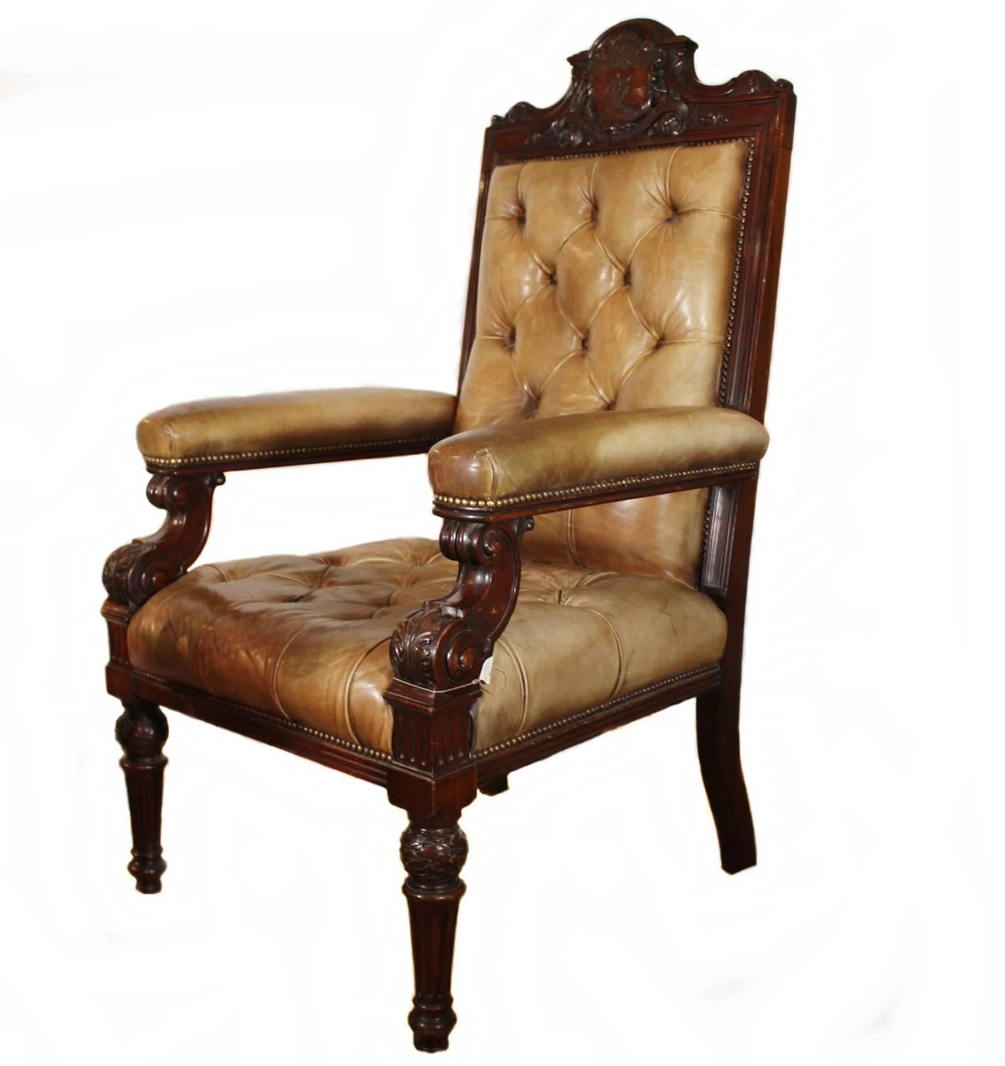 ICAEW Gentleman's Chair Walnut and Leather Edwardian For Sale at ...