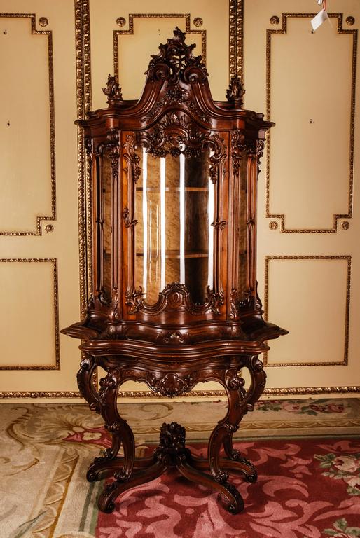 19th Century Frederickian Rococo Showcase Massive Walnut Wood with Warm ...