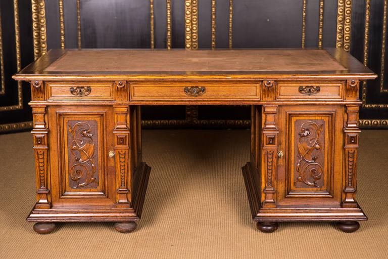 Monumental German Gründerzeit Partner Desk, circa 1880 For Sale at 1stDibs