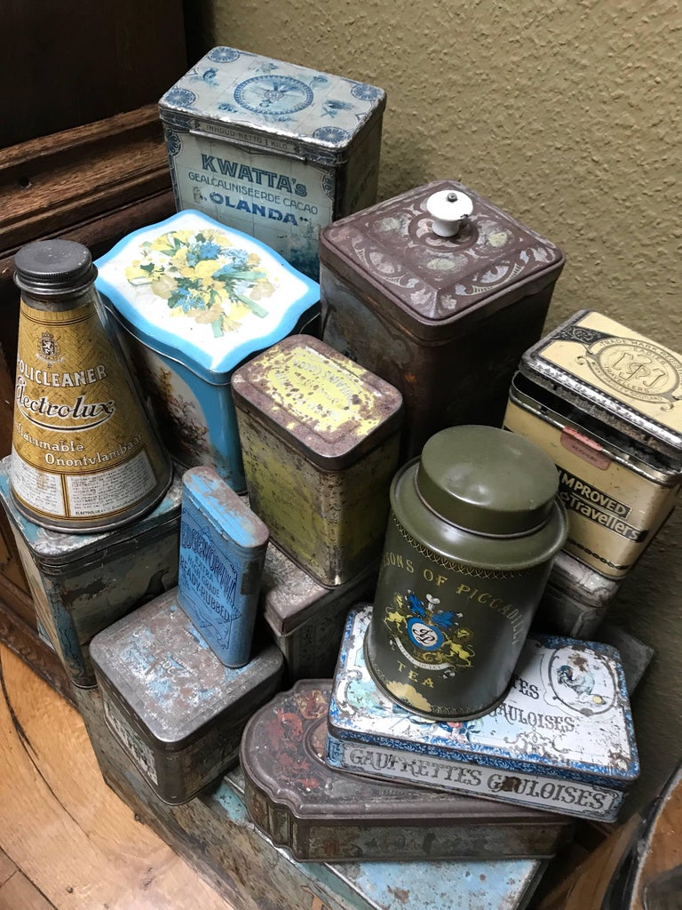 Collection of Tins and a Tin Duck circa 1900 Total 27 Items "Crazy ...