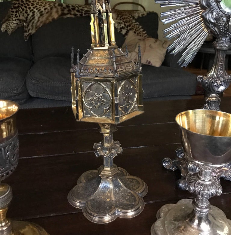 Collection Monstrance Ciborium and Two Challices in Silver and Gold ...