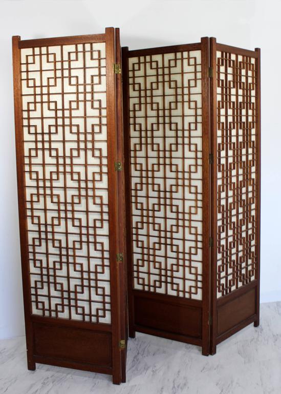 Mid-Century Modern Mahogany Geometric Folding Four-Panel Standing ...
