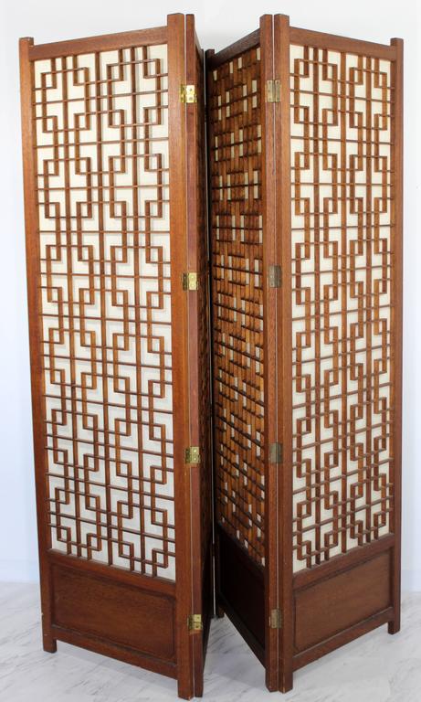 Mid-Century Modern Mahogany Geometric Folding Four-Panel Standing ...