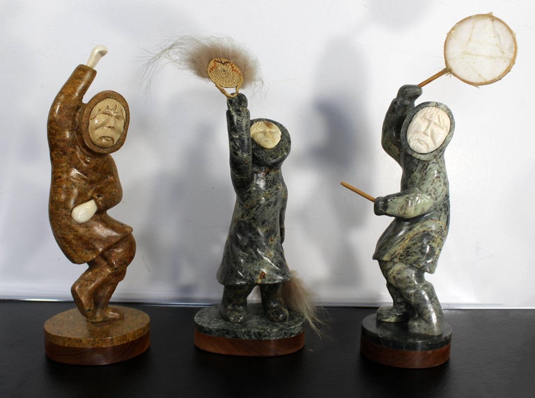 Modern Pair of Eskimo Soapstone and Tusk Carving Table Sculptures ...