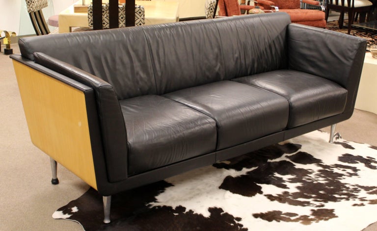Contemporary Modern Goetz Sofa Herman Miller Wood Wrapped Frame Leather ...