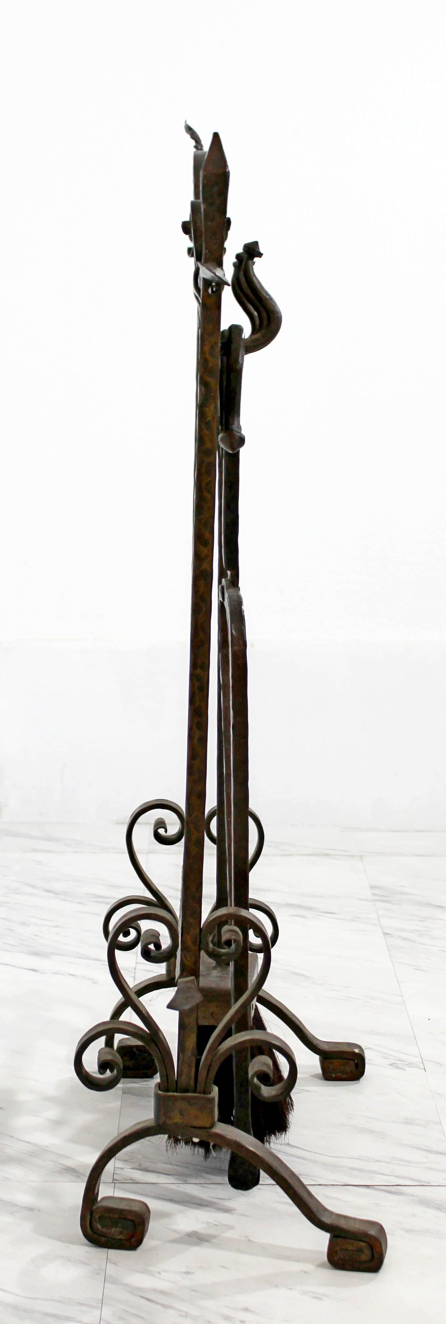 French Art Deco Hand-Forged Wrought Iron Fireplace Tool Set For Sale at ...