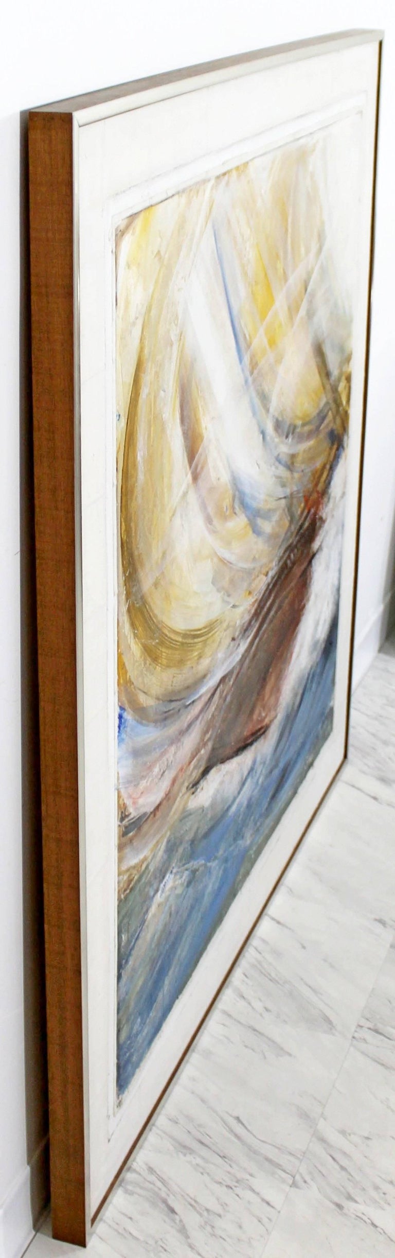 Mid-Century Modern L. Biro Framed Mixed-Media Acrylic Abstract Impasto ...