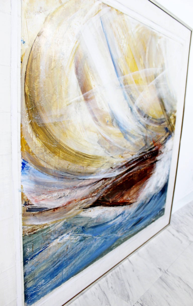 Mid-Century Modern L. Biro Framed Mixed-Media Acrylic Abstract Impasto ...