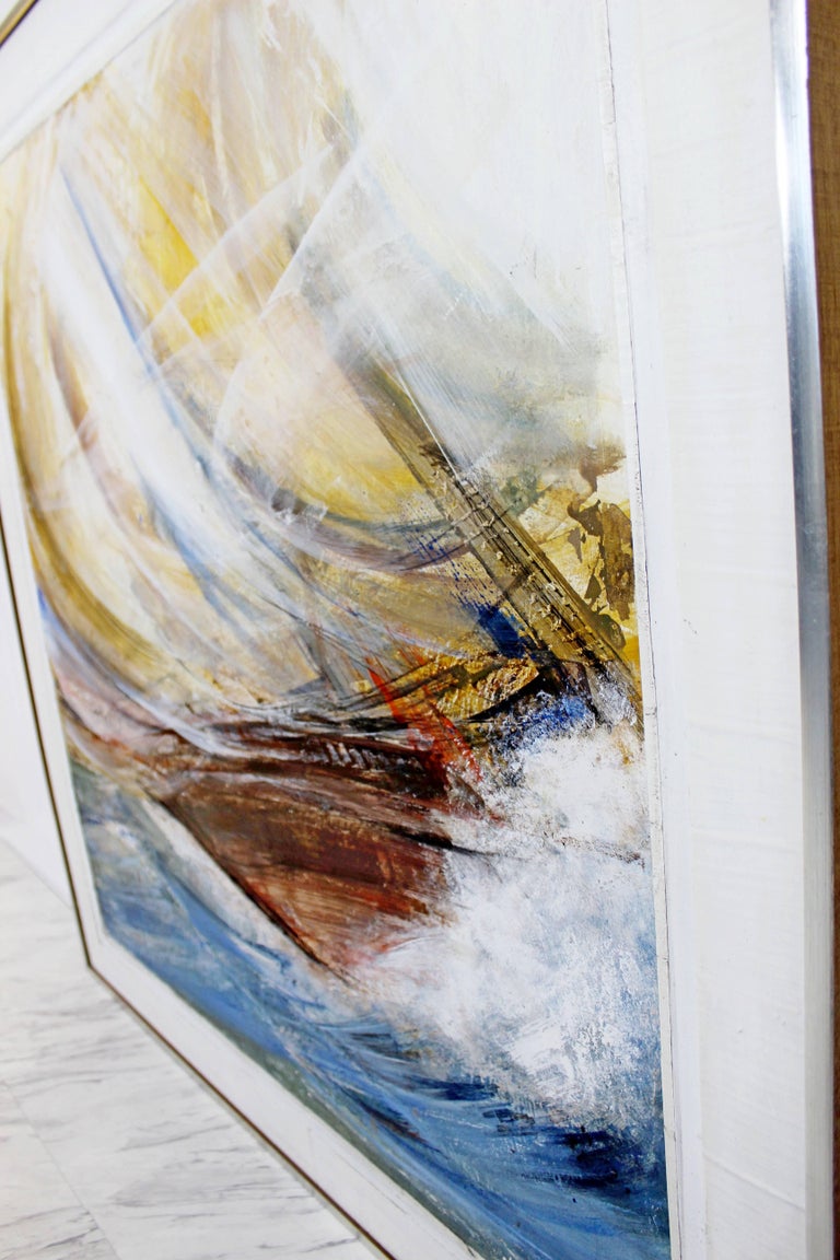 Mid-Century Modern L. Biro Framed Mixed-Media Acrylic Abstract Impasto ...