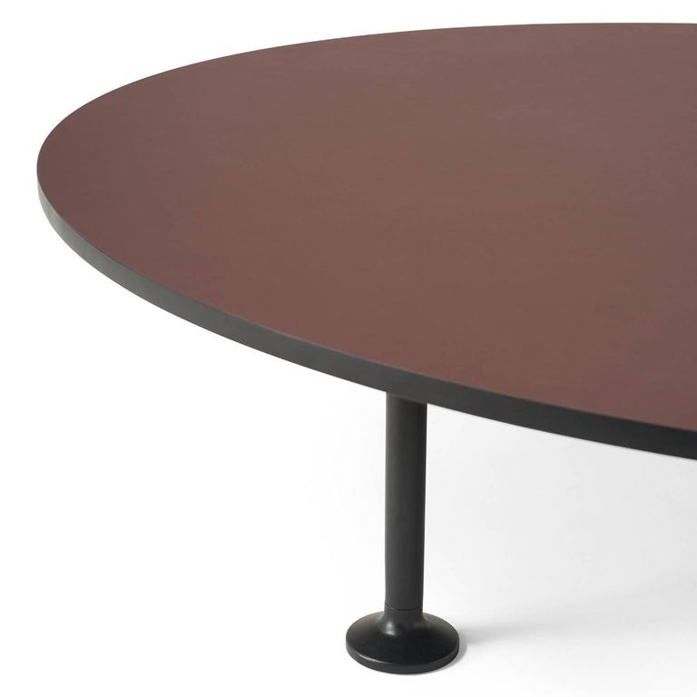 Godot Coffee Table, Round, MDF and Burgundy Linoleum, Custom Legs ...