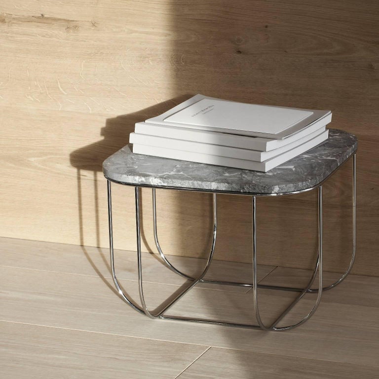 Cage Side Table by Form Us with Love, Chrome Metal Frame with Grey ...