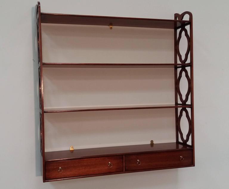 Arthur Brett Mahogany Wall-mounted Fretwork Bookshelf For Sale at 1stDibs