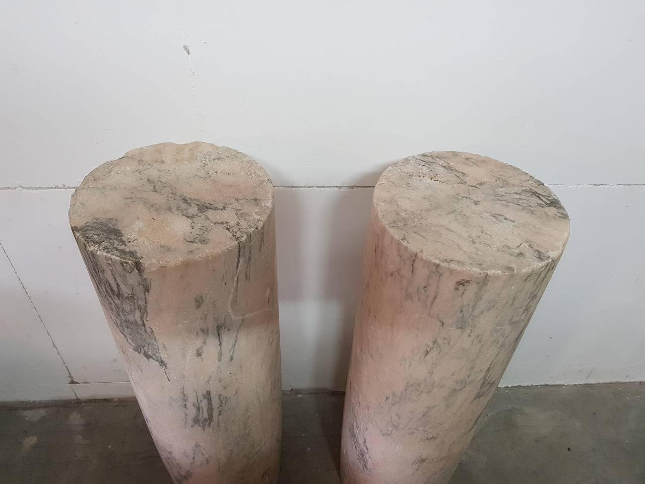 Two 18th Century French Pink Marble Columns/Pillars For Sale at 1stDibs