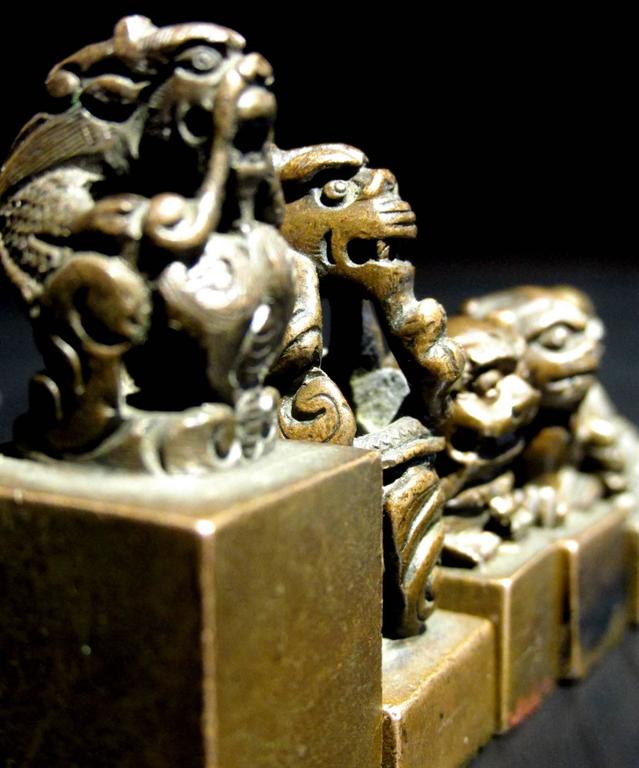 Group of Five Miniature Chinese Bronze Seals / Chops, Late Qing Period ...