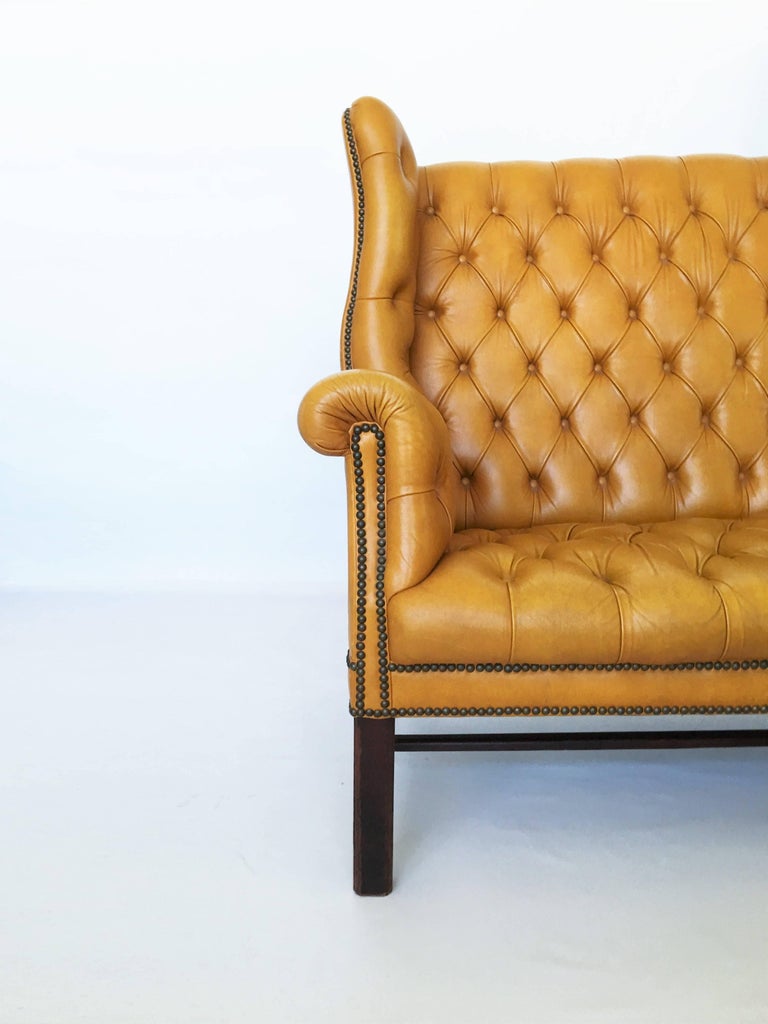 Chesterfield Wing Back Tufted Leather Sofa For Sale at 1stDibs