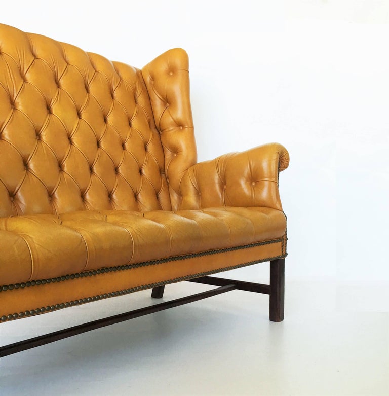 Chesterfield Wing Back Tufted Leather Sofa For Sale at 1stDibs