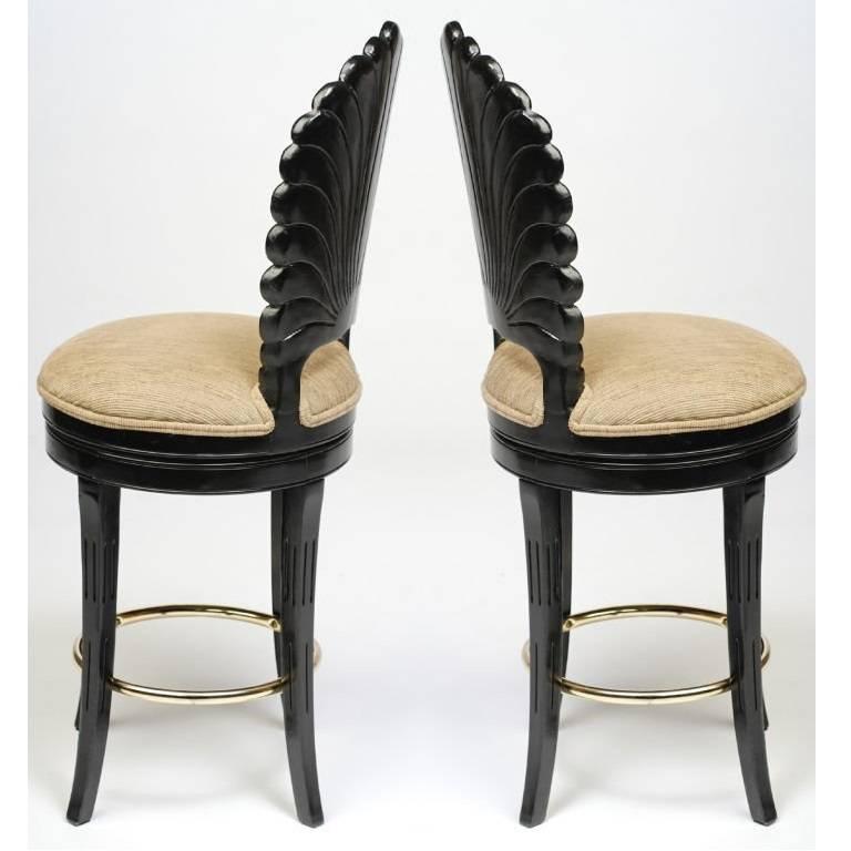 Set of Three Italian Carved Shell Back Bar Stools For Sale at 1stDibs