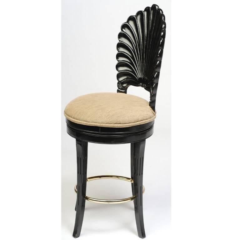 Set of Three Italian Carved Shell Back Bar Stools For Sale at 1stDibs