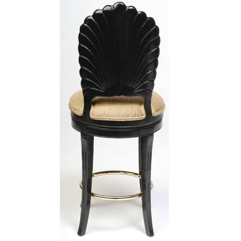 Set of Three Italian Carved Shell Back Bar Stools For Sale at 1stDibs