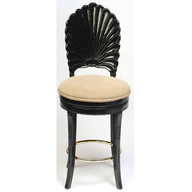 Set of Three Italian Carved Shell Back Bar Stools For Sale at 1stDibs