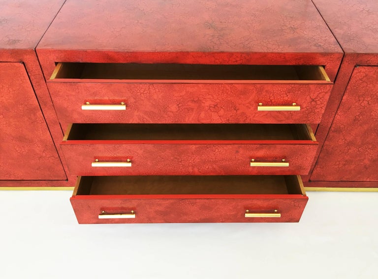 Stunning Chinoiserie Asian Style Red Lacquer and Brass Sideboard or ...