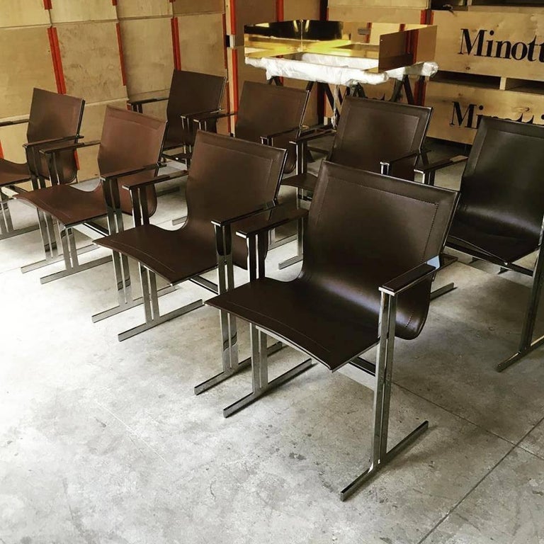 Modern Contemporary Dining/Office Chair Brown Leather and Gold Brass ...