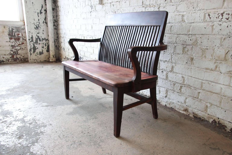 Antique Mahogany Banker's Bench by Milwaukee Chair Company, circa 1900 ...