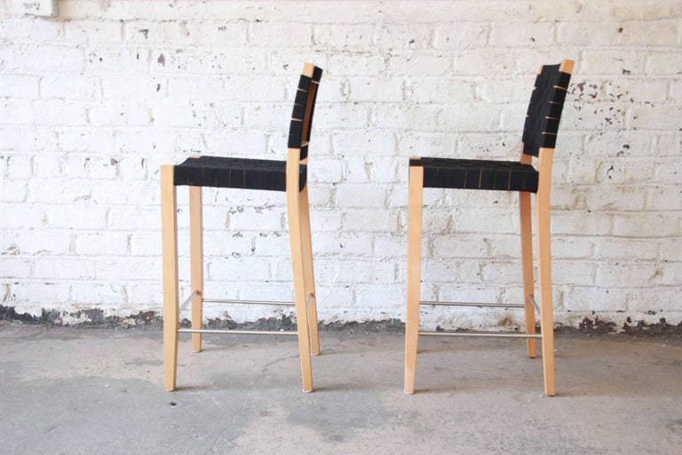 Risom Style Black Canvas Strap Bar Stools by Andreu World at 1stDibs